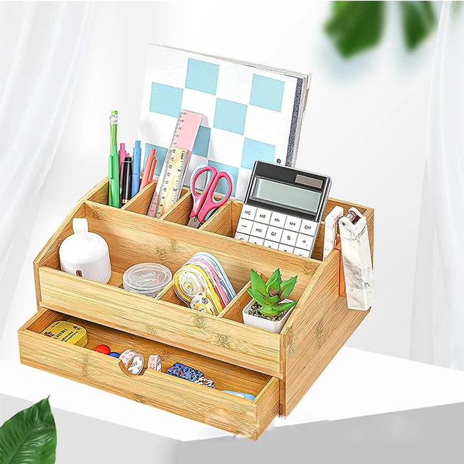 New design wooden office desktop clutter organizer box bamboo wood ...