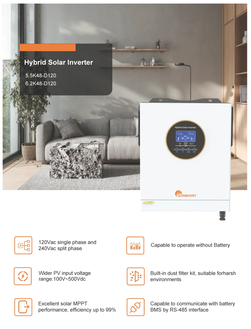 Sunboost Split Phase Inverter - 5.5kw Hybrid Solar Power