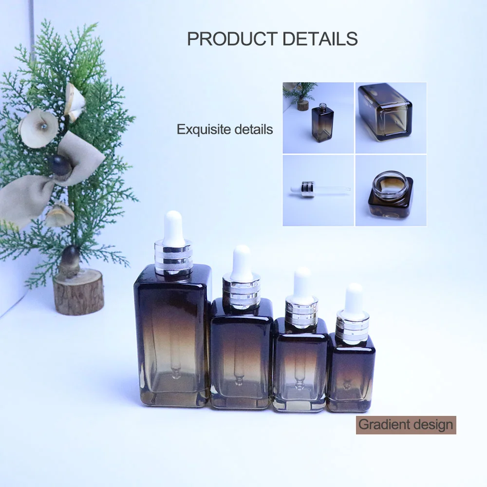 Luxury Square Empty Square Amber Gradient Color Glass Cube Dropper ...