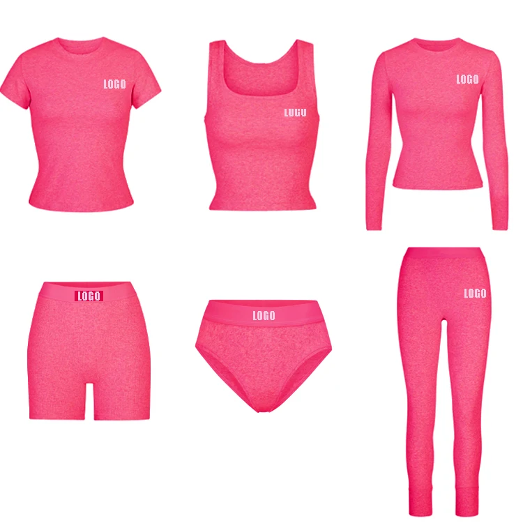 2023 Skm Dupe Custom Logo Lounge Wear Comfy Cotton Ribbed Jersey Pink Skm Plus Size Lounge Wear ...