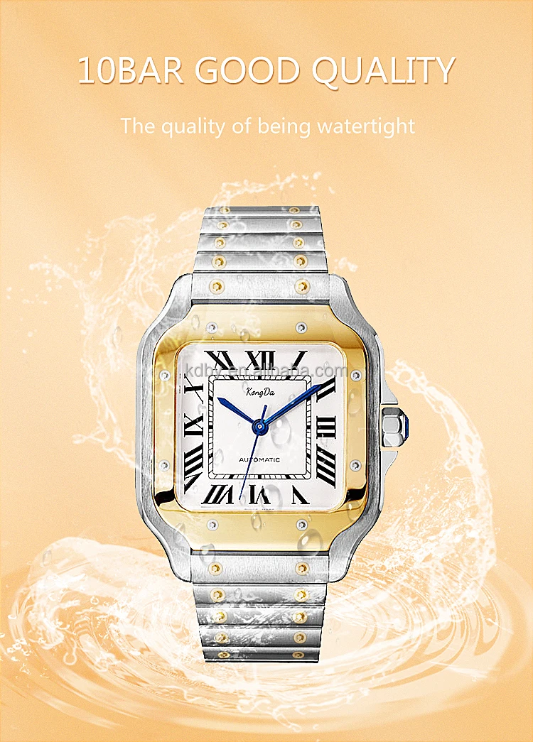 Luxury Automatic Date Square Wrist Watches For Men Full Screw Stainless ...