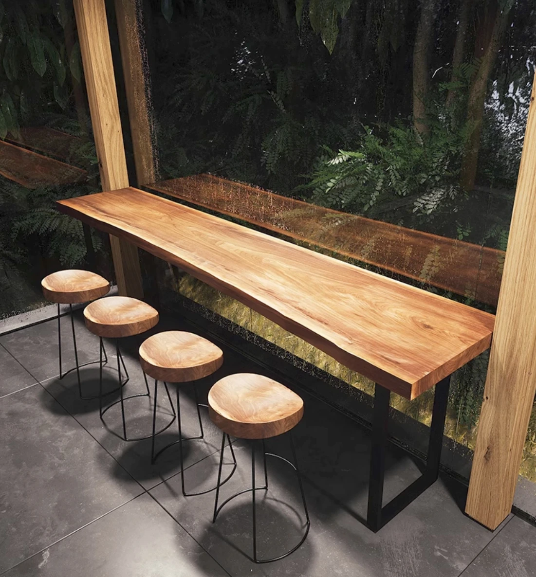 Round Commercial Furniture Wood Top With Metal Legs Long Kitchen Dining ...