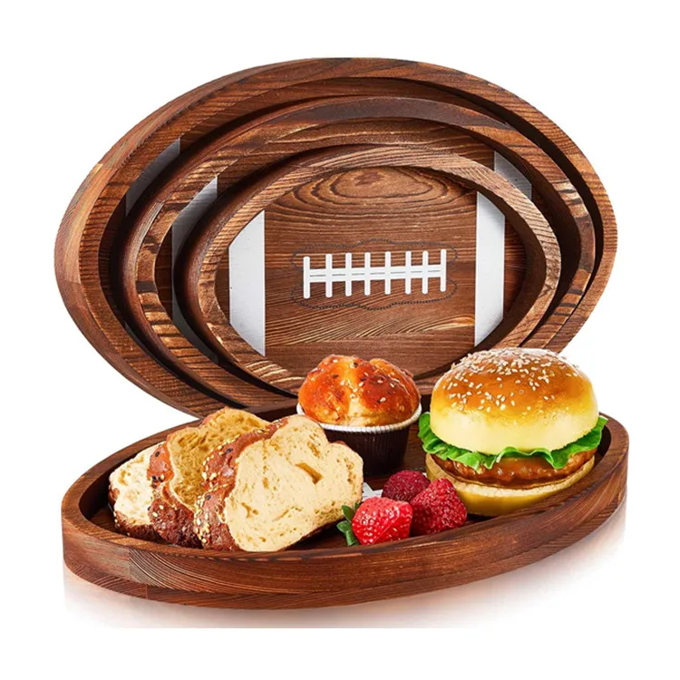 Luxury Custom Wooden Football Shape Plates Set 3 Pcs Pack Wooden ...