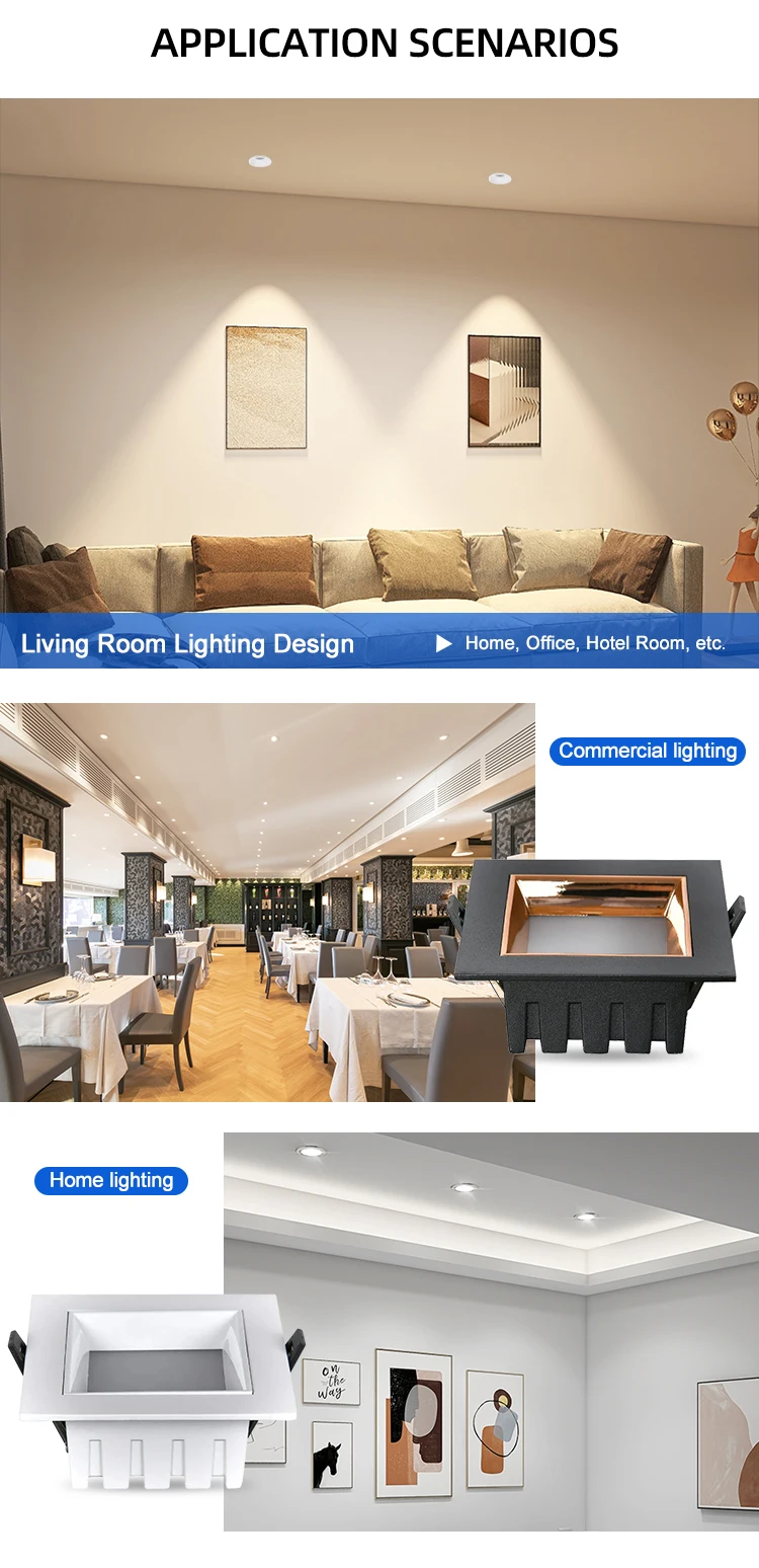 Square Aluminum Downlights Black White Embedded Led Light Downlight Warm White Ceiling Down ...