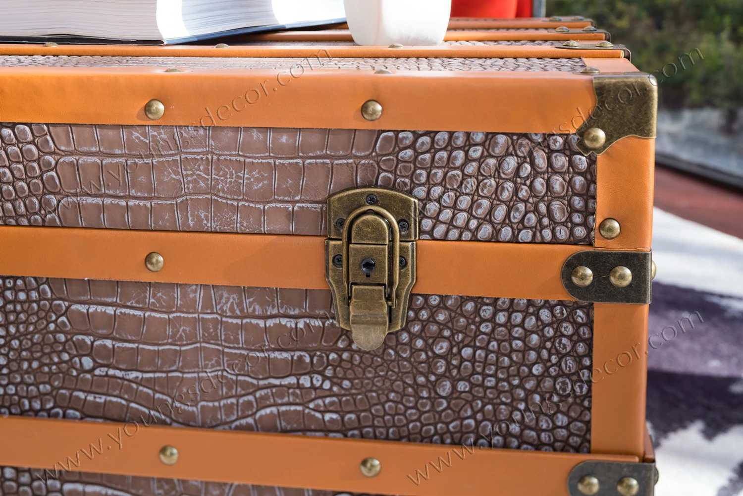 Large Display Showcase Storage Trunk Leather Covered Wooden Home ...