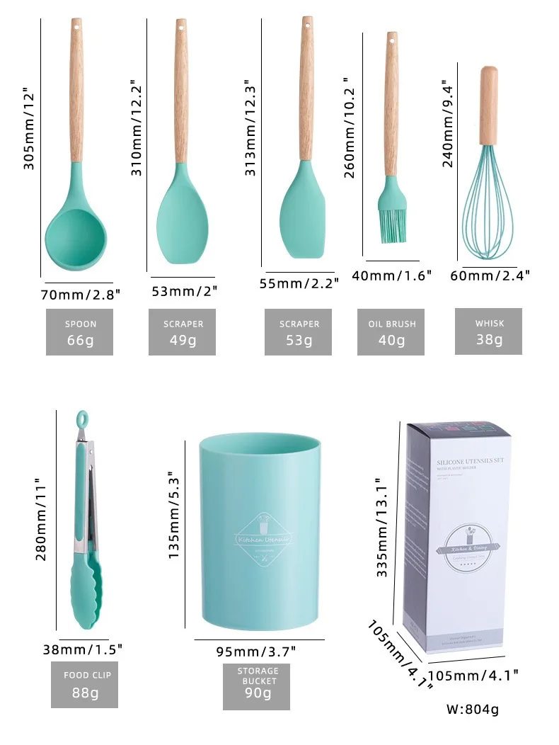 12 Pieces Kitchen Cooking Utensils Set With Holder,Nonstick Silicone ...