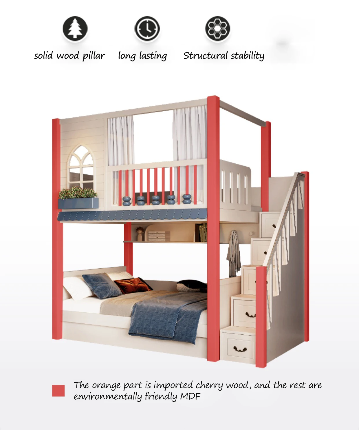 Maxky Wood Children Beds - Bunk Sub-Mother Bed High and Low