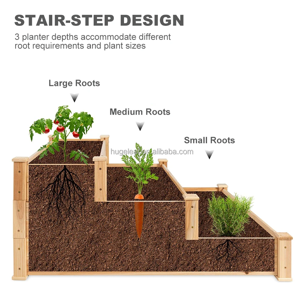 3 Tier Wood Garden Bed - Stackable Raised Planter Box