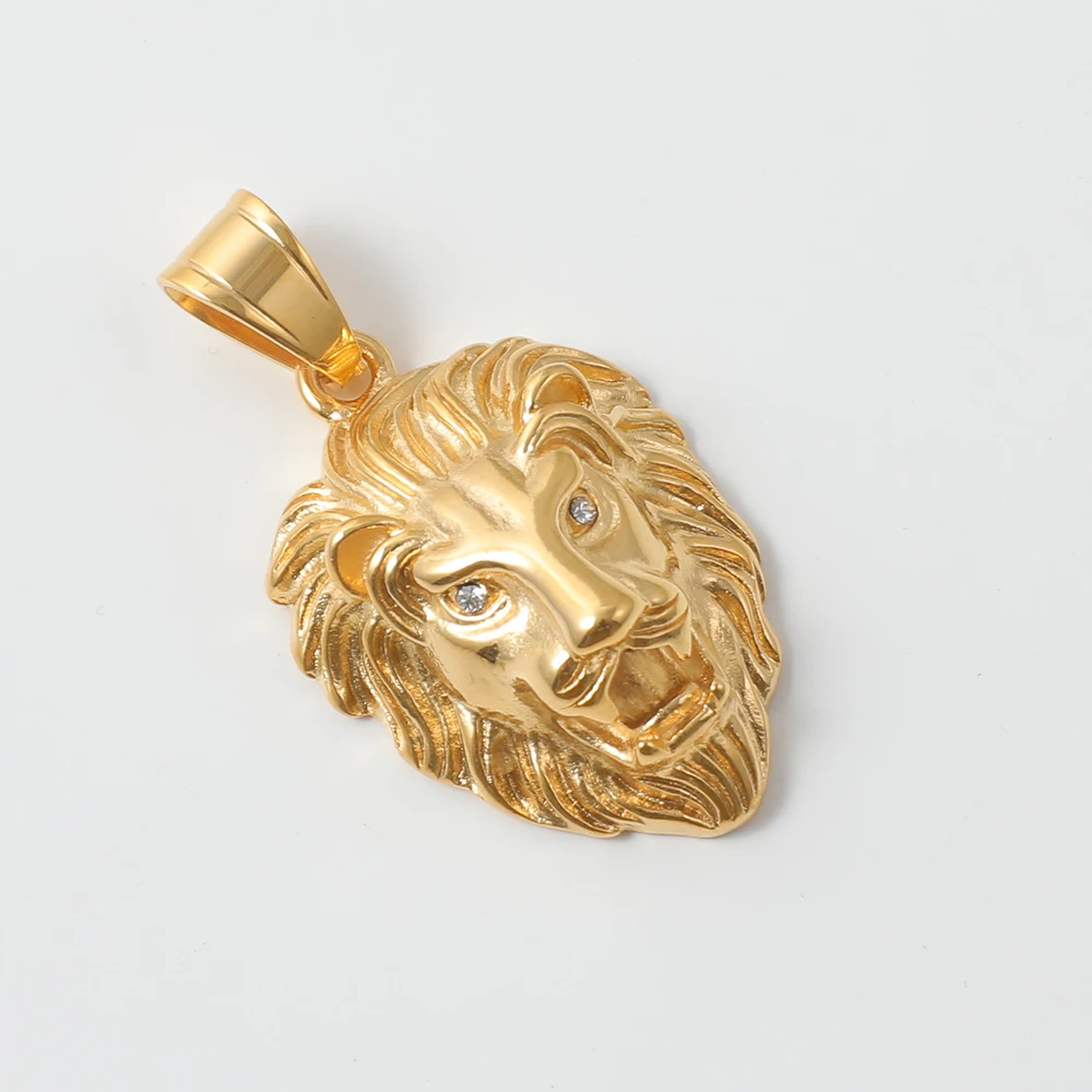 18k Gold Stainless Steel Lion Head Chain Necklaces Hiphop Rock Animal ...