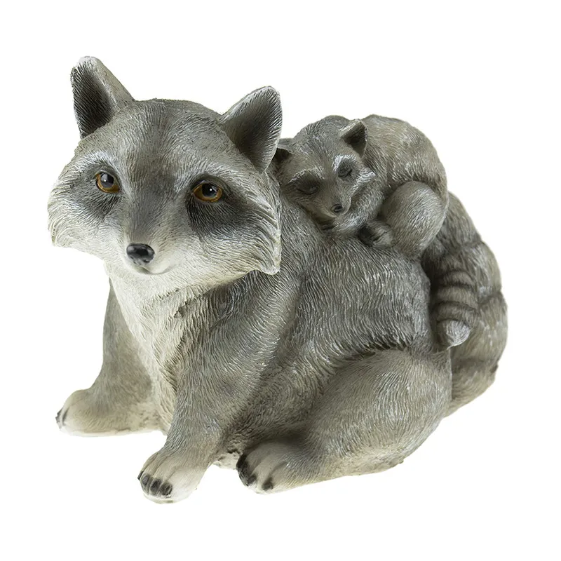 Resin Raccoon Family Garden Statue Sculpture Outdoor Animal Figurine ...
