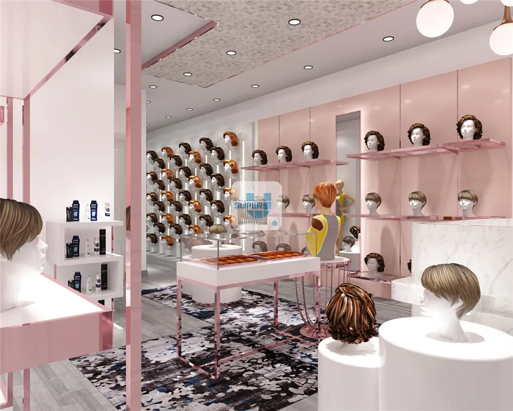 Custom Gold Stainless Steel Wig Display Shelf - Pink Beauty Salon ...