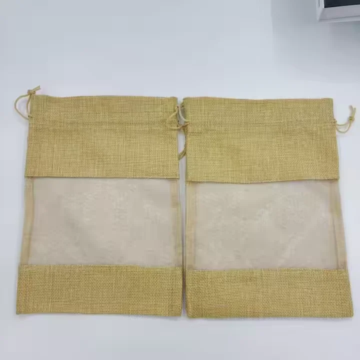 Custom Design and Logo Drawstring Jute Linen Organza Window Bags for ...