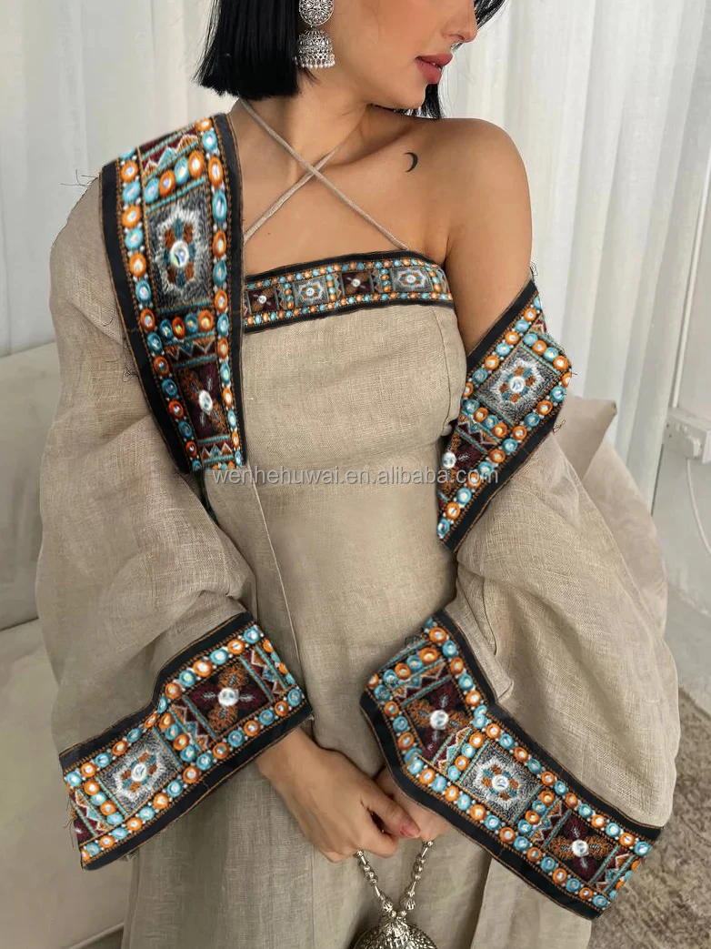 Custom OEM Arab Kuwait Ramadan Lace Cardigan Abaya Set