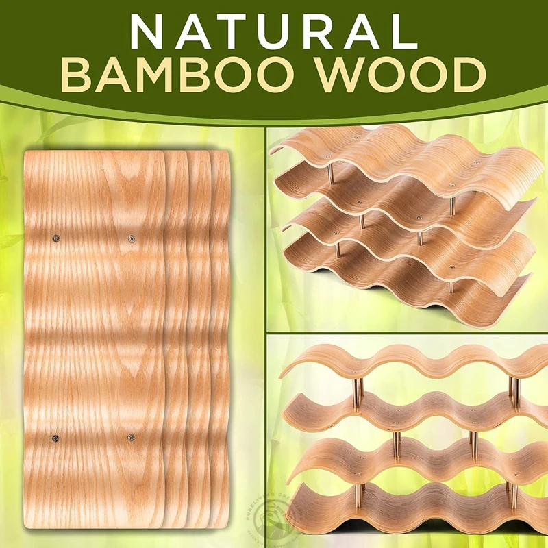 Wave Shape 14 Bottles Tabletop Bamboo Wine Display Rack