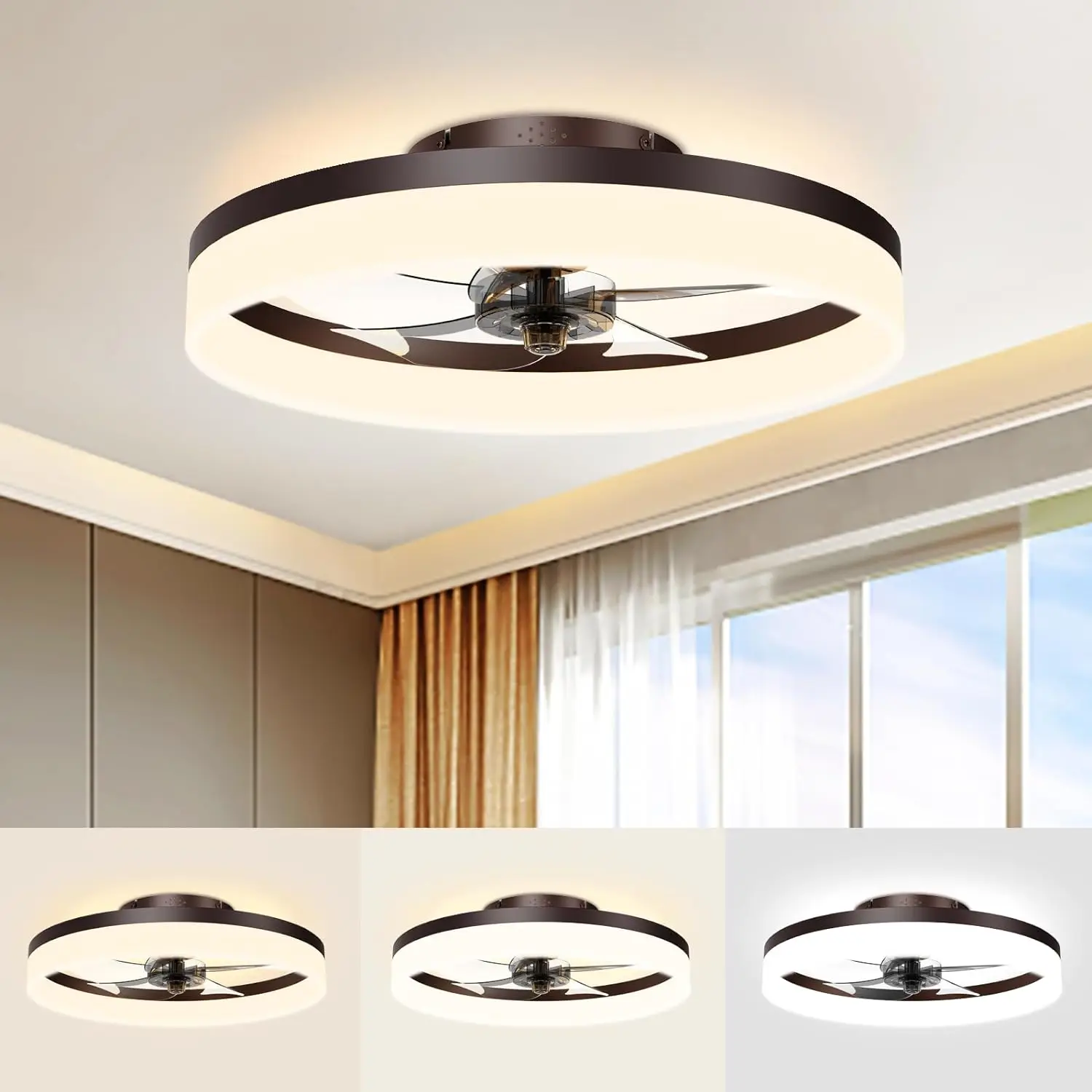 50cm Fandelier Ceiling Fan Flush Mout Smart Bladeless Low Profile Led ...