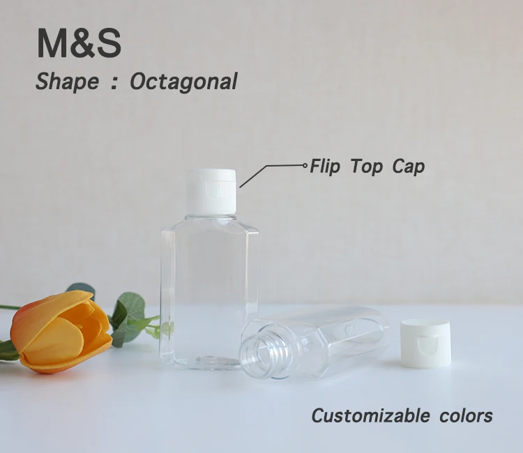 60ml Pet Clear Octagon Plastic Bottle Hand Wash Gel Bottle With Flip ...