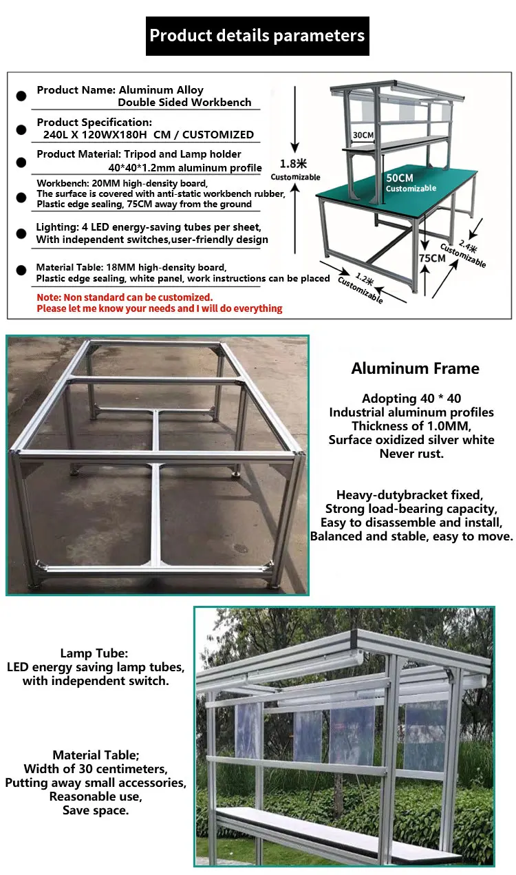 Industrial Aluminium Workbench Double Sided Esd Work Table With Socket ...
