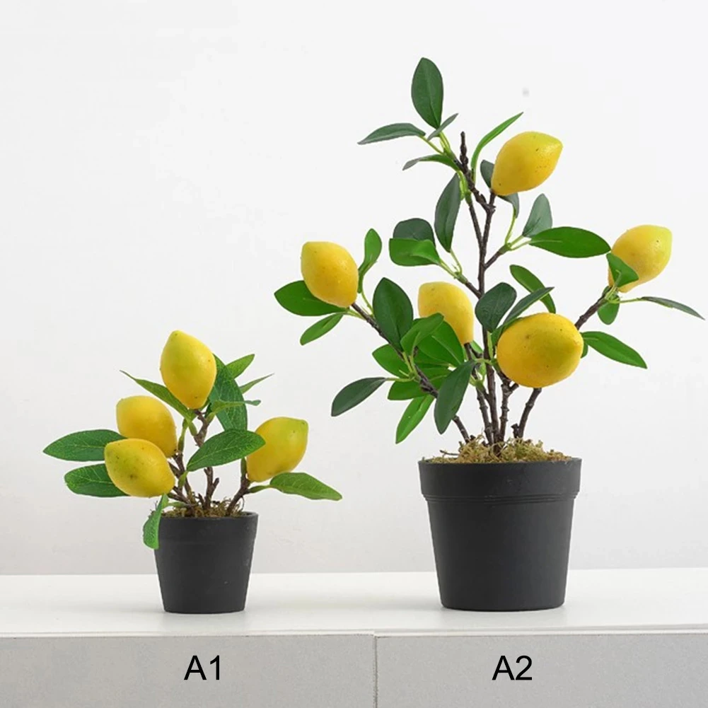 Artificial Plants Tree Bonsai Faux Banyan Lemon Plants Artificial Lemon ...