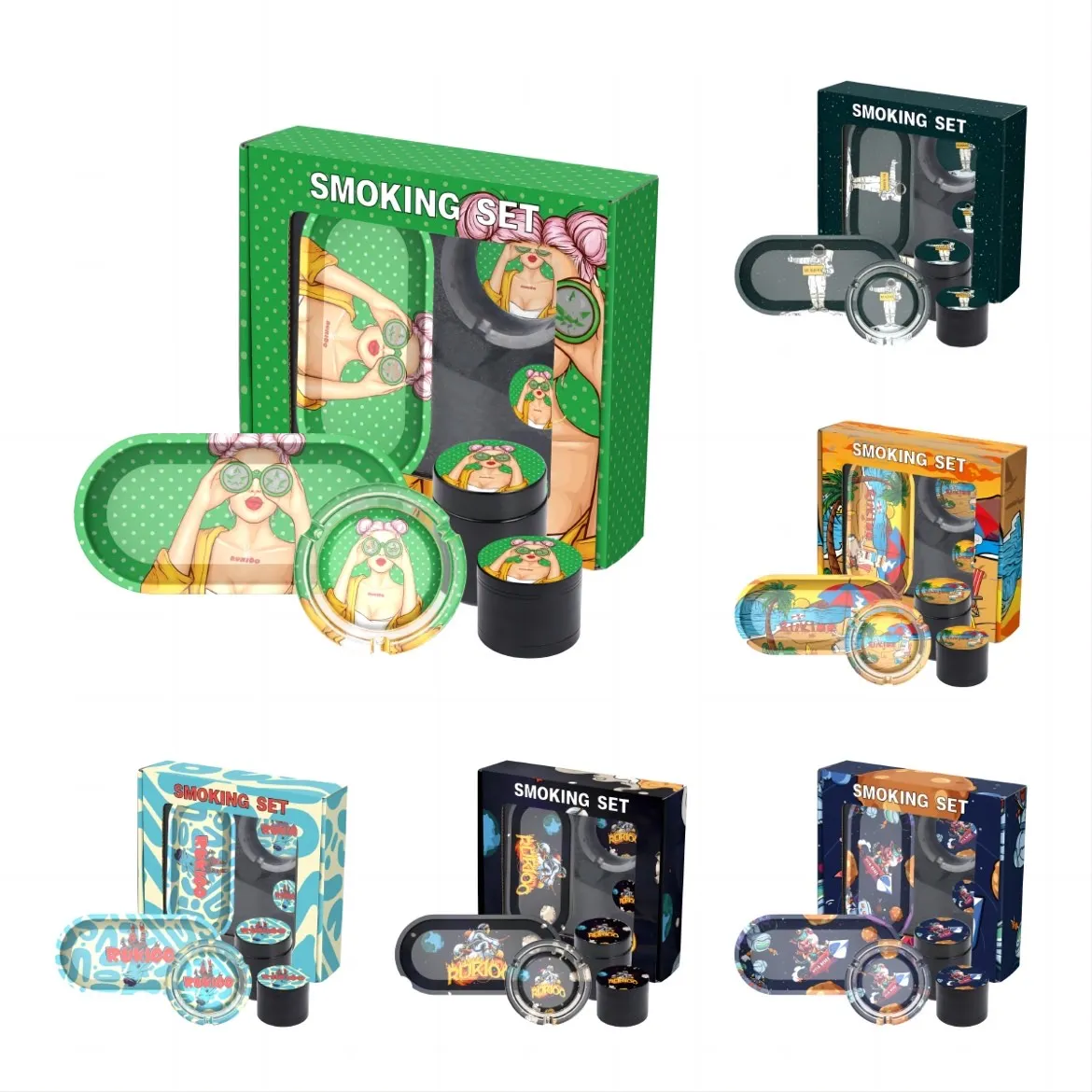 2023 Hot Selling Customized 5 PCS Travel Smoking Kit Metal Rolling Tray ...