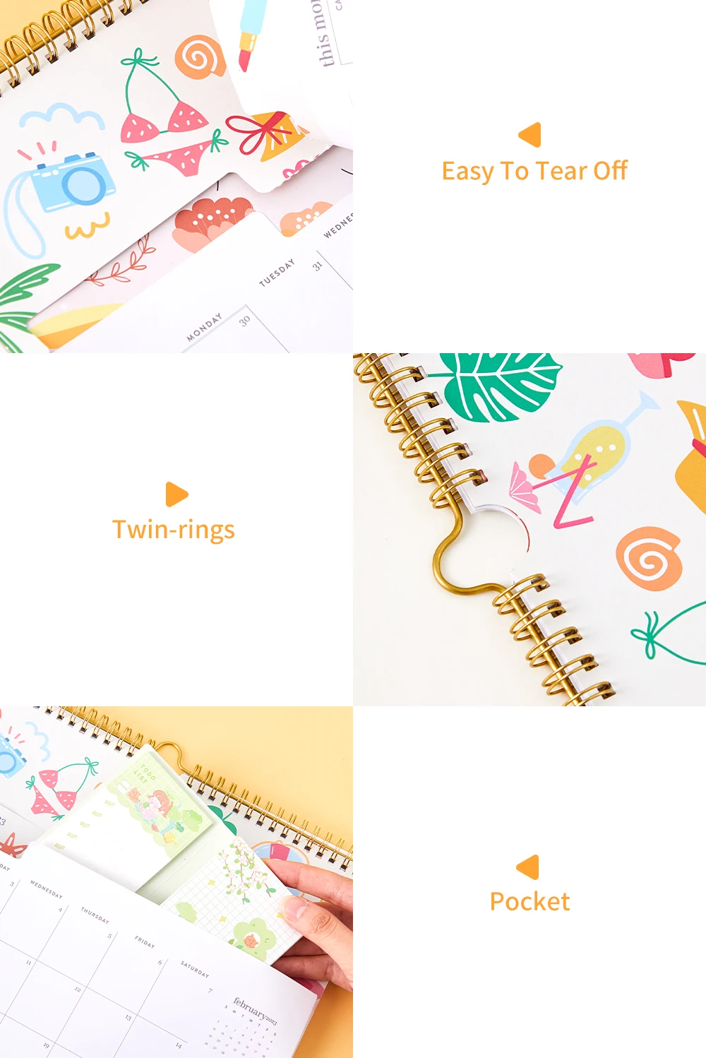 Wholesale 2023 Wall Calender Spiral Binding Planner Pocket Custom ...