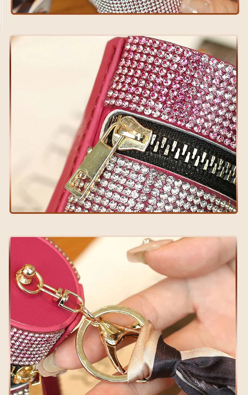 Mini Glitter Lipstick Bag Pocket Leather Keychain Charm