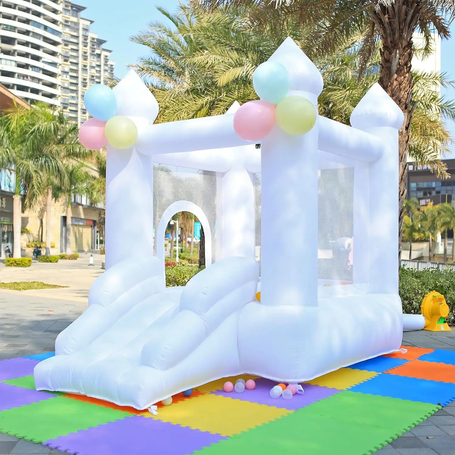 White PVC Bounce House with Blower for Family Backyard Events and Kids ...