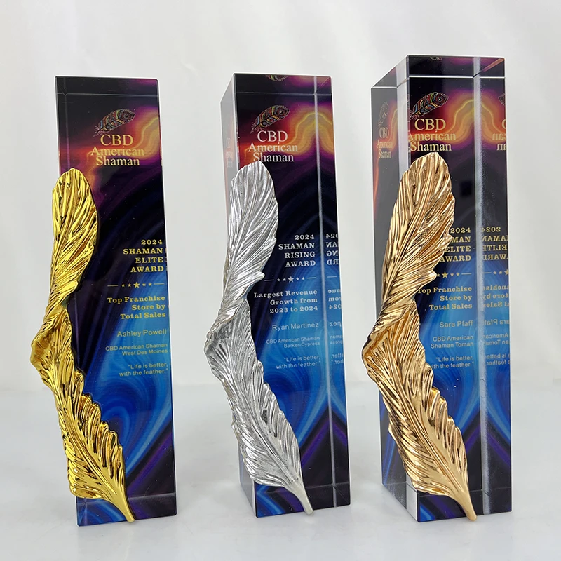 Custom Engraving Metal Gold Silver Copper Feather Trophy Personalized ...