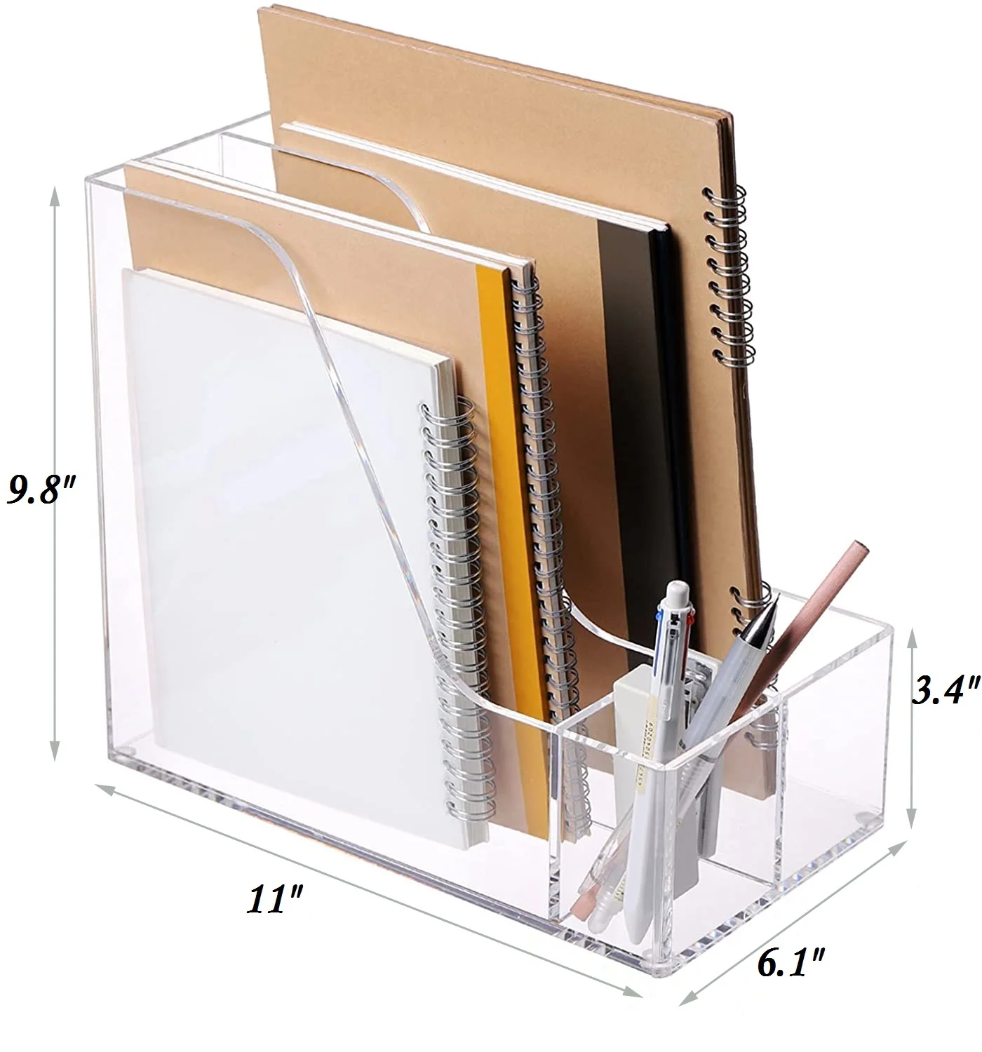 Multi Use Clear Acrylic Desk Organizer With Two Upright File Organizer ...