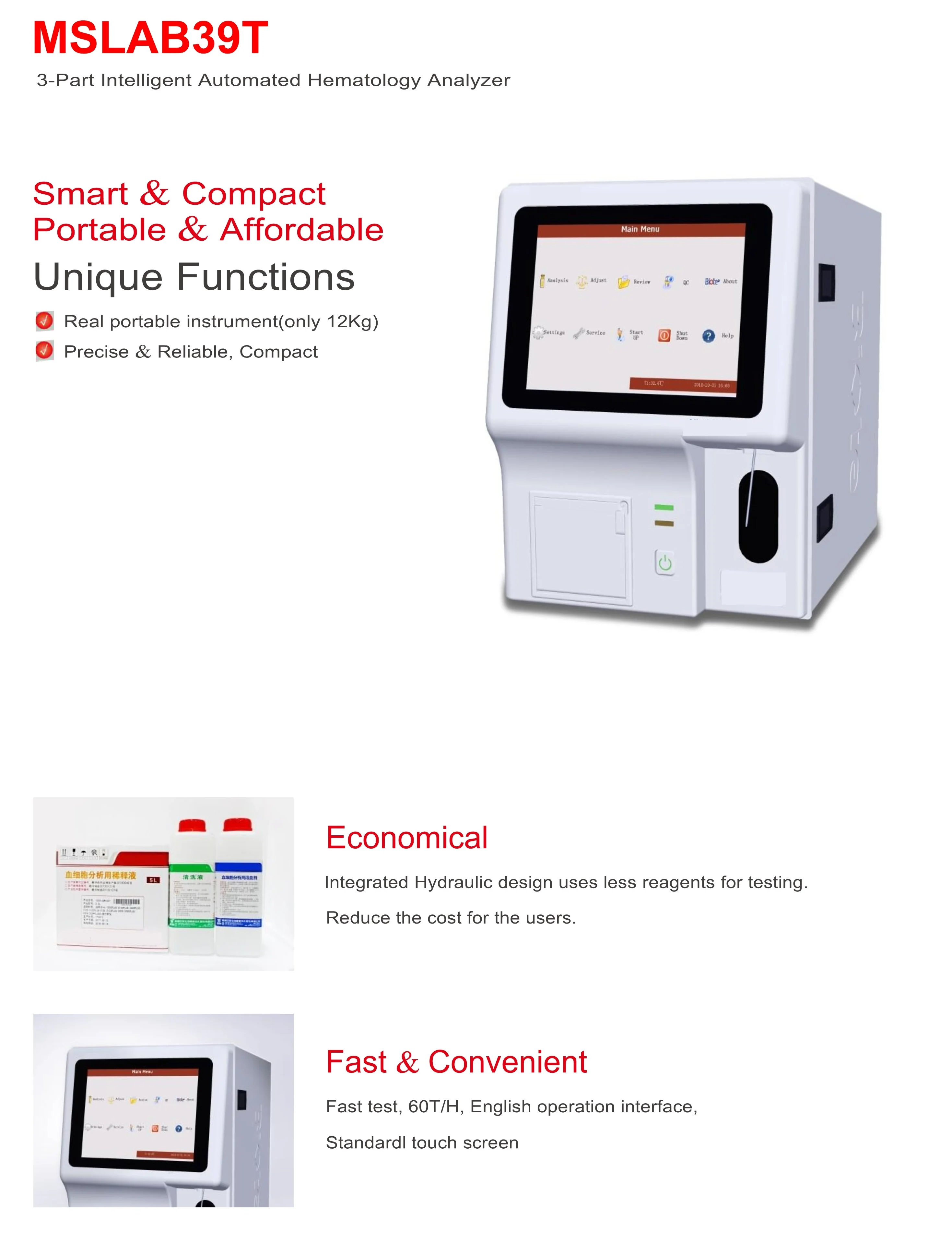 Hematology Lab Equipment - 3diff Blood Analyzer Test Machine