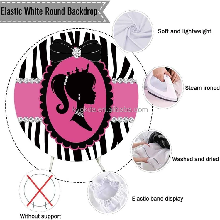Round Backdrop Cover Pink Princess Barbiees Background Girls Birthday ...