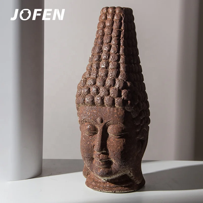 JOFEN Zen Statue Buddha Head Decoration Chinese Style Indoor Ceramic ...