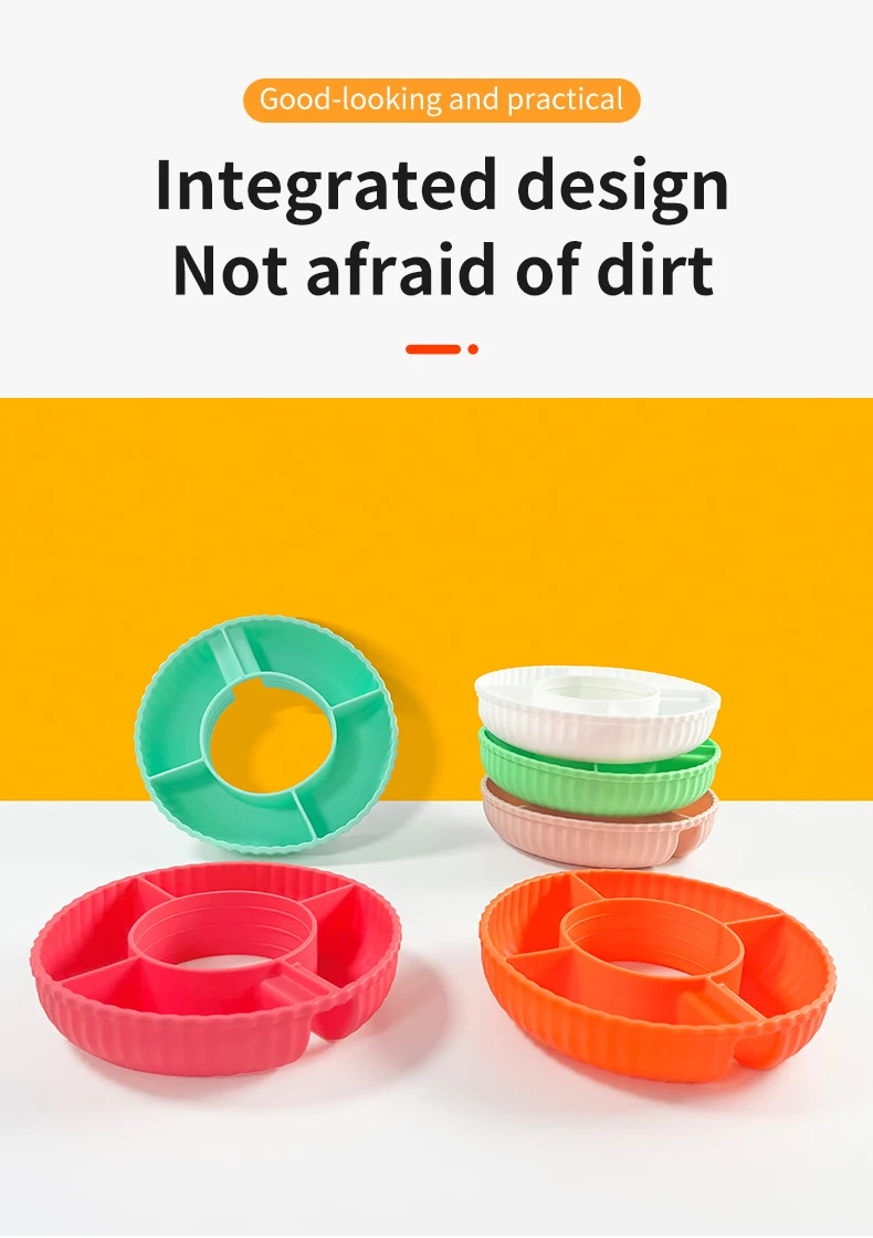 4 Compartment Silicone Reusable Snack Ring Bowl With Handle Snack Tray ...