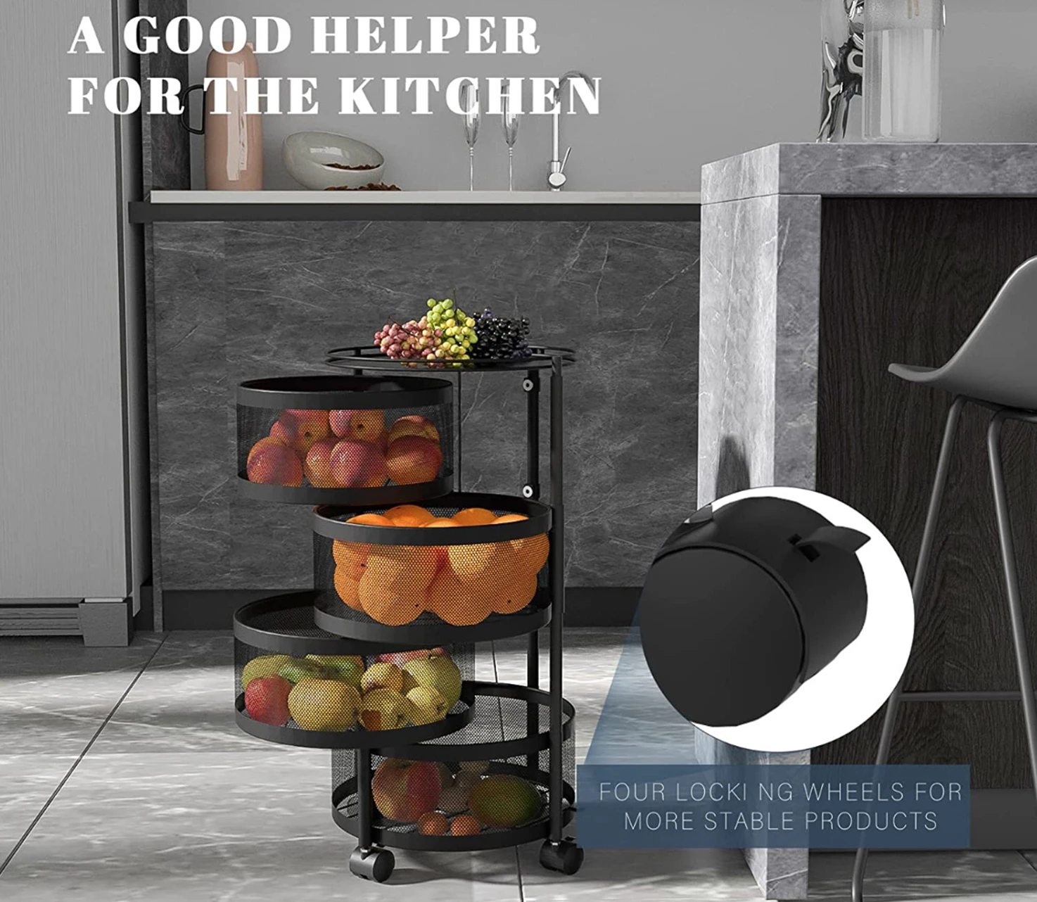 4-tier Metal Storage Tower - Efficient Kitchen Organizer