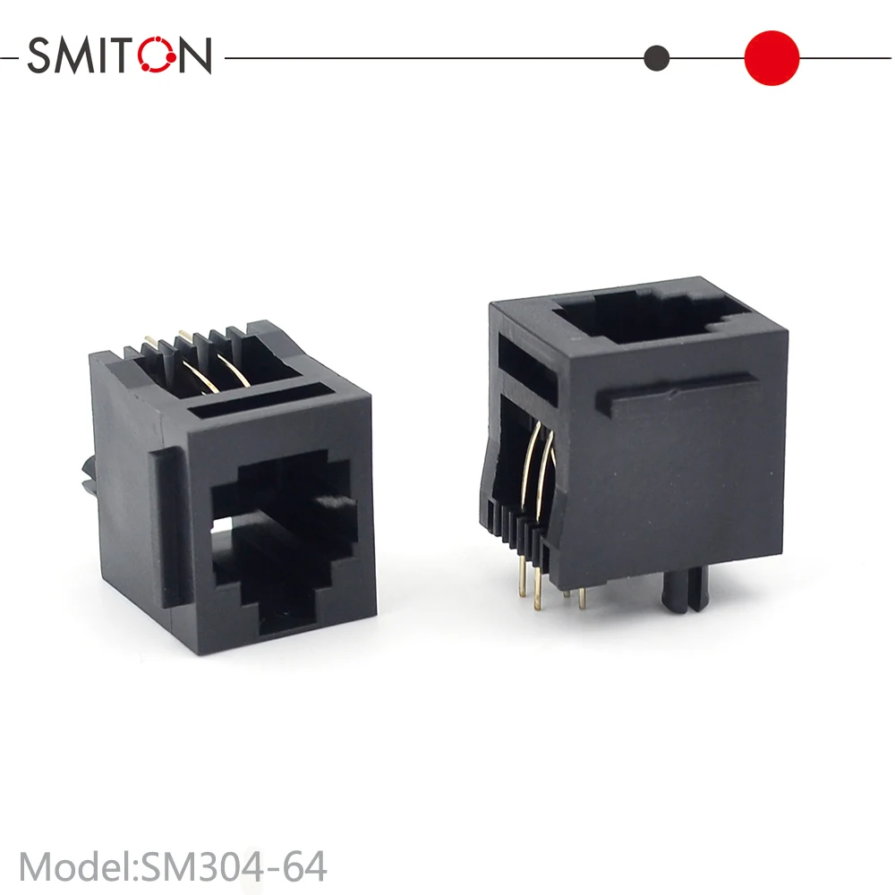 Rj11 Modular Jack Female Connector Rj11 6p4c Connector Black Female Socket Pcb Modular Jack ...