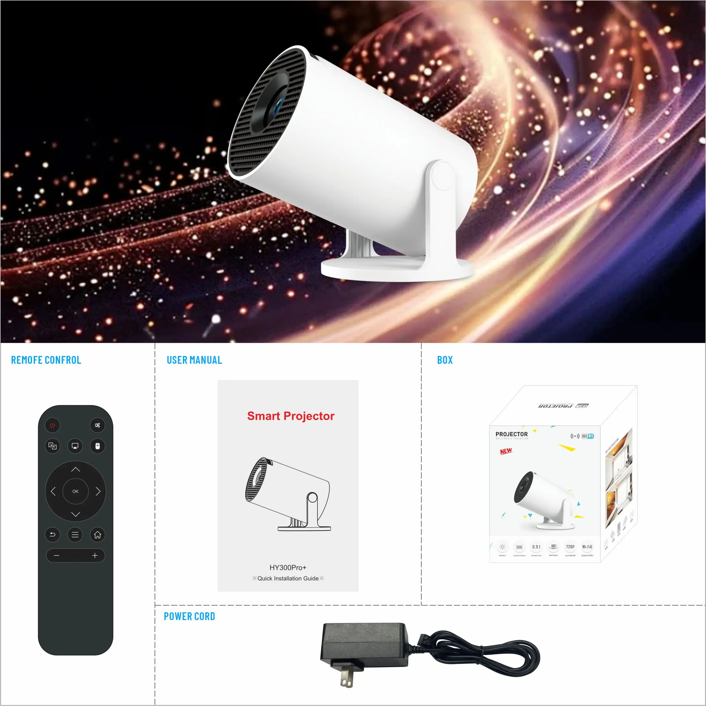 HY300 Pro Smart Mini Projector - 1080P, 4K, Dual Wifi BT