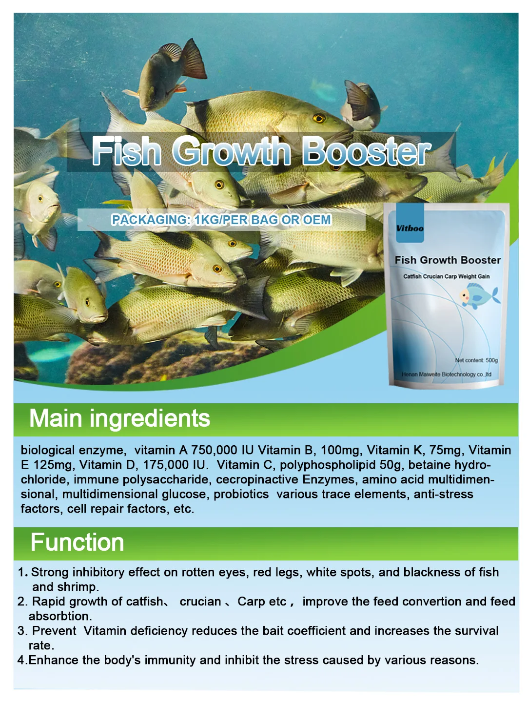 Vitboo Fish Vitamin Premix For Catfish Feed Fish Probiotics - Buy Fish ...