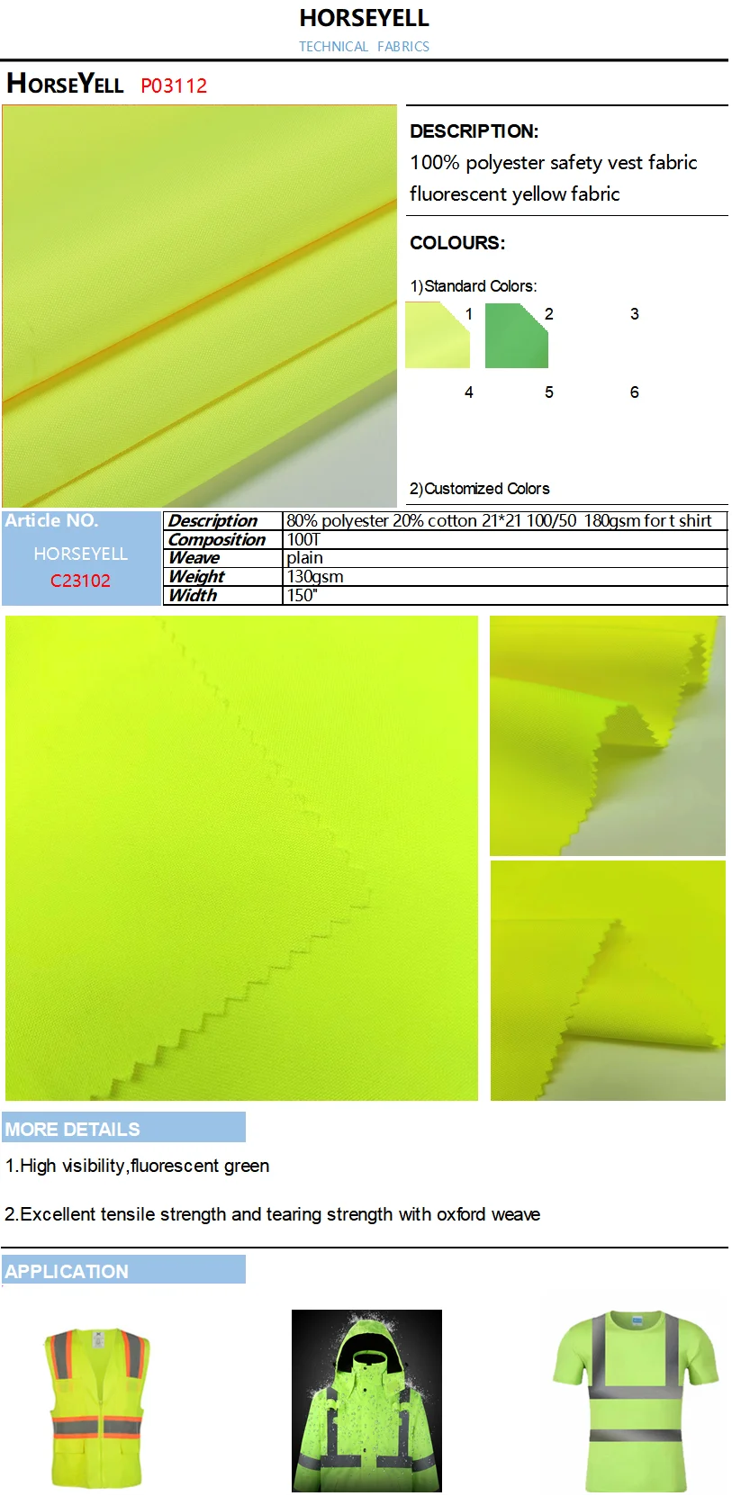 100% Polyester Fluorescent Yellow Waterproof Resistant Fabric ...