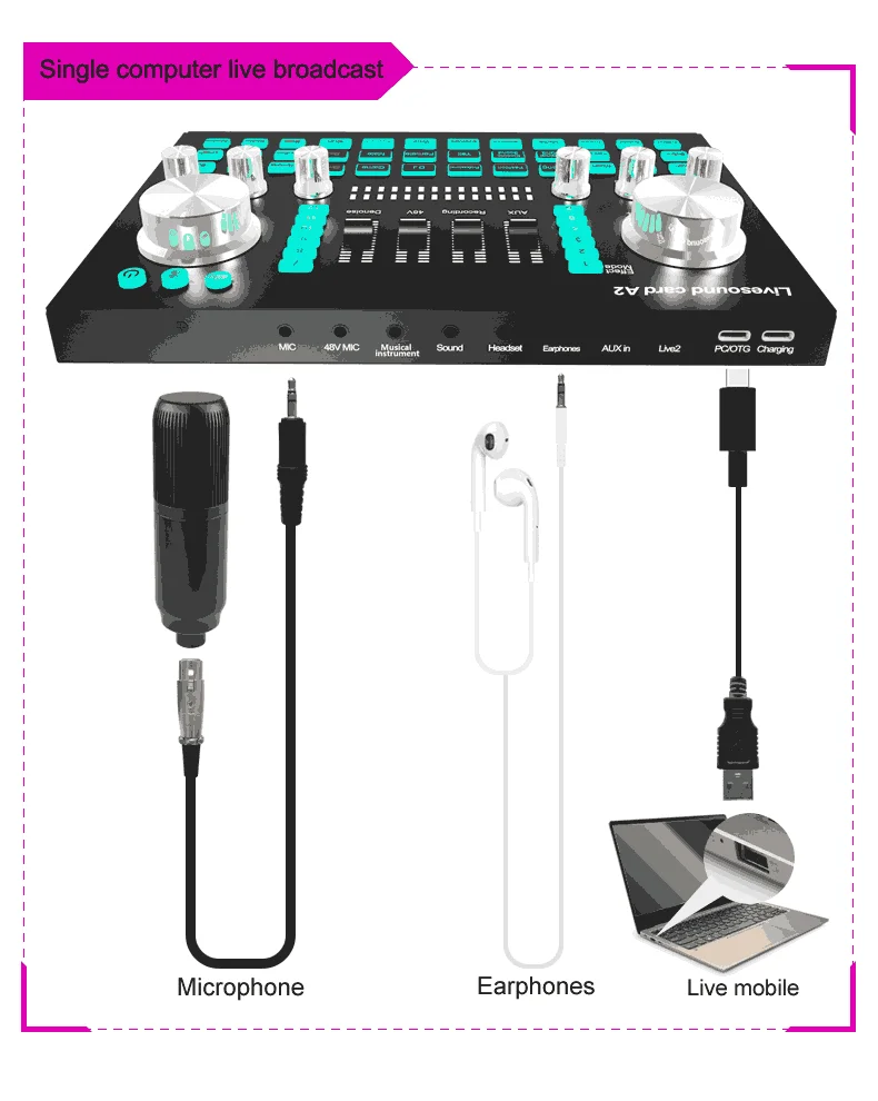 Portable Mixer Soundcard 48V Condenser Microphone With Soundcard Audio ...