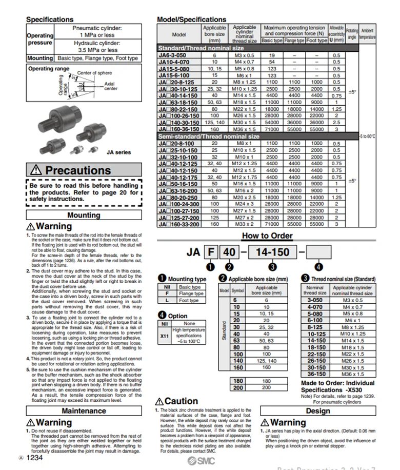 Smc Floating Joint Ja15-5-080 Standard Cylinder Hydraulic Cylinder Air ...