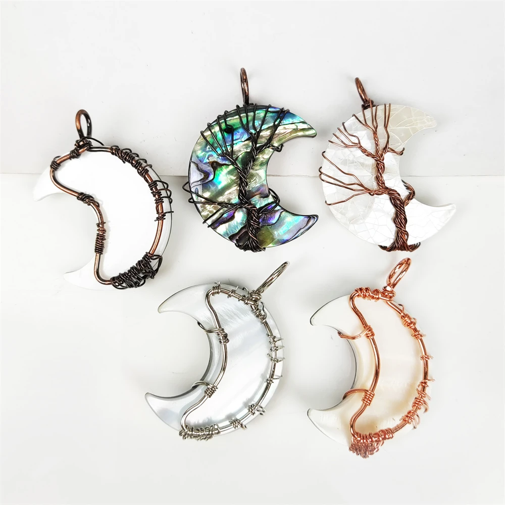 Wholesale Tree of Life Paua Shell Pendant Crescent Moon Shape Natural ...