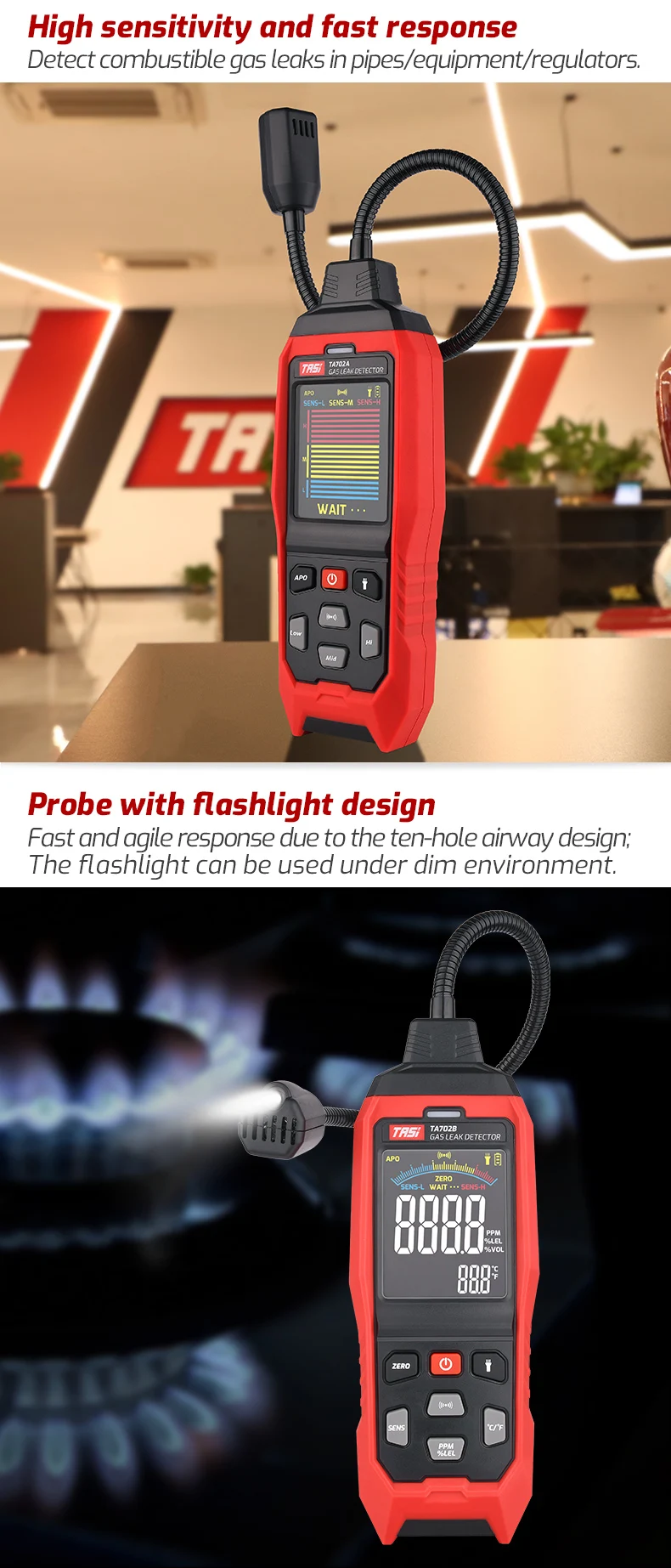 TASI TA702A Gas Detector - Reliable Methane & LPG Leak Detection