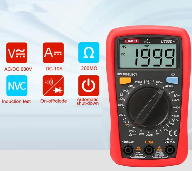 Uni-t 2000 Counts Ut33d+ Digital Multimeter Measure Ac/dc Voltage Dc ...