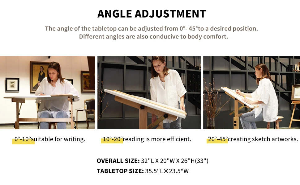 MEEDEN Adjustable & Tilted Wood Drafting Table Desk for Art Working, OEM