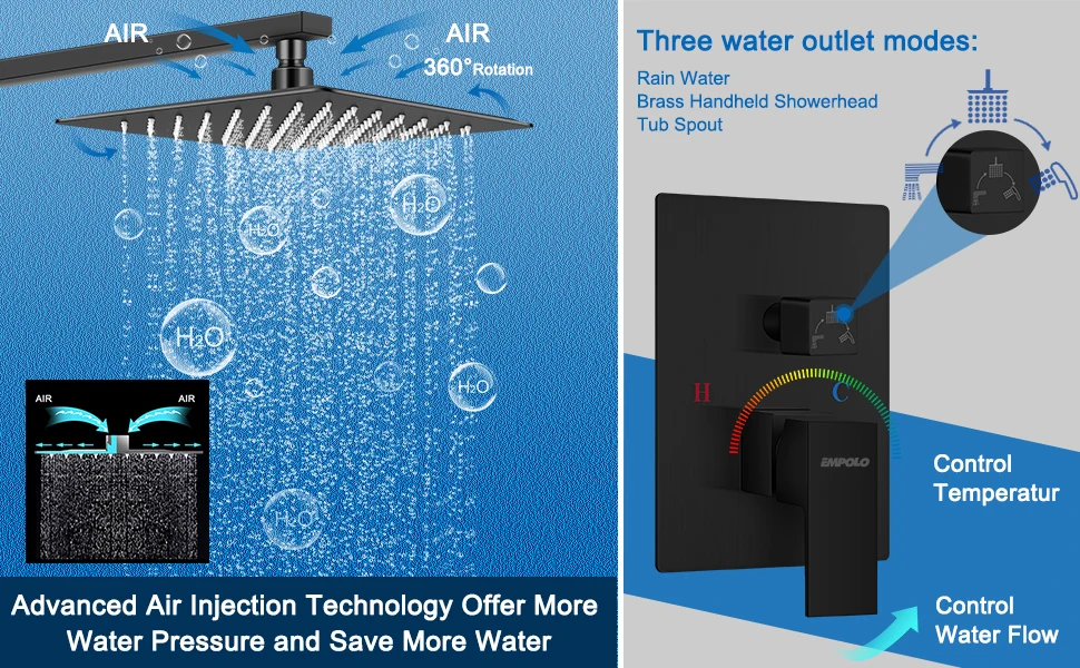 Empolo Cupc Luxury Black Hidden Wall Concealed Rain Shower Mixer Set ...