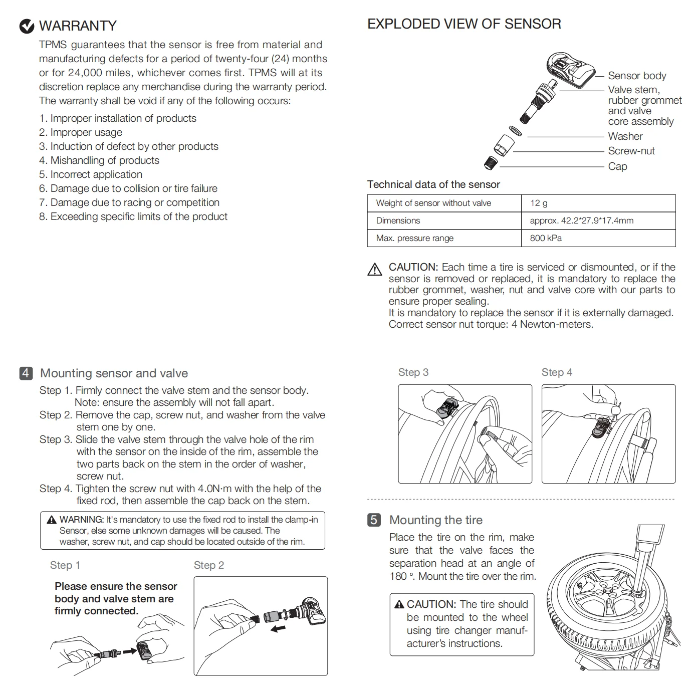TPMS Sensor Programmable Universal TPMS sensor 315MHz/433MHz MX-Sensor ...