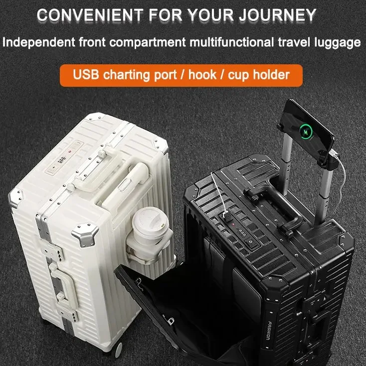 Pc Aluminum Frame Trolley Luggage Multifunctional Front Open Travel ...