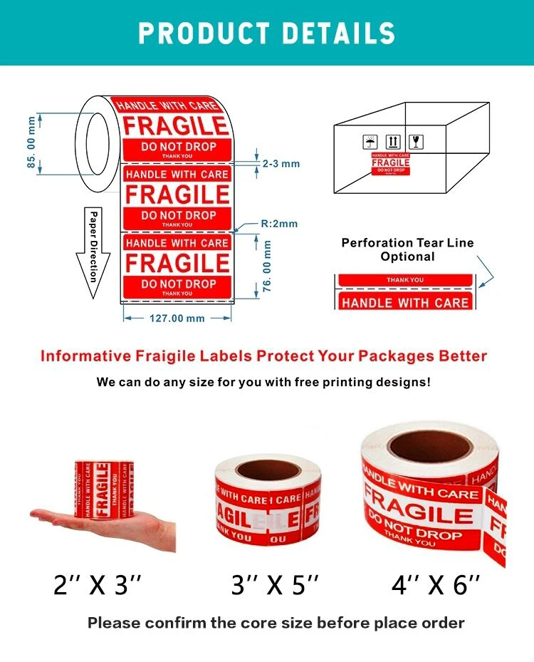 Custom Red Warning Label - Fragile Sticker for Shipping