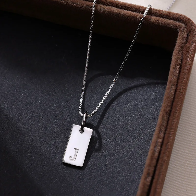 S925 Silver Simple Square Sign Letters Necklace Cold Wind Light Luxury ...
