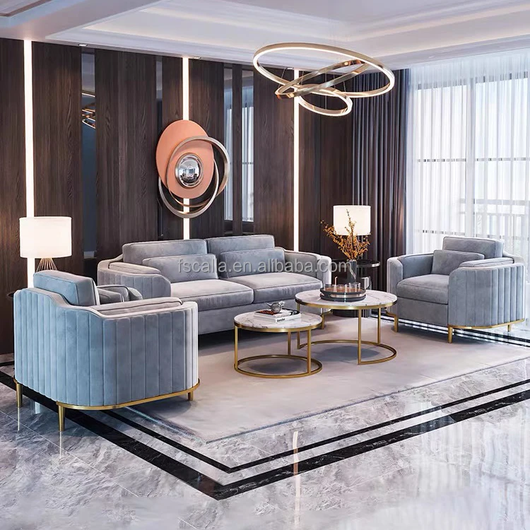 Modern Luxury Stainless Steel Frame Velvet Sofa Set for Living Room ...