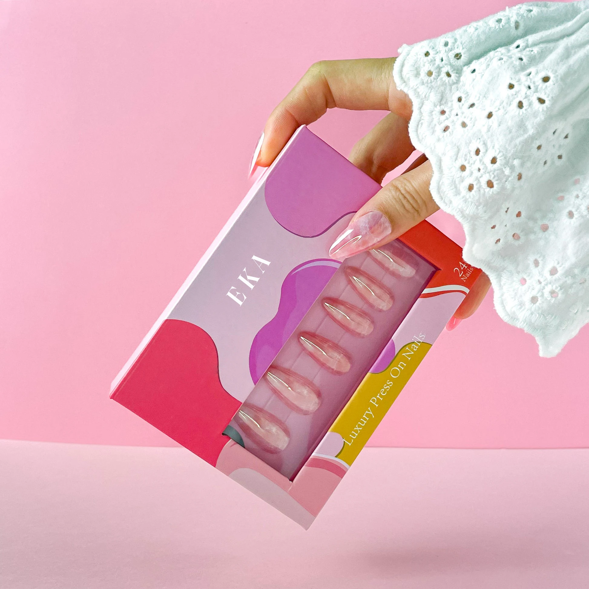 Pink Glitter Magnetic Transparent Press On Nail And Eyelash Box ...
